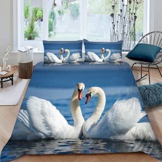 Generic Bettw&auml;sche 140x200 Schwan Weiche Kuschelig Mikrofaser Niedliche Tiere Bettw&auml;sche-Sets 3D Bettbezug mit Rei&szlig;verschluss + 2 Kissenbez&uuml;ge 80 x 80 cm b-20