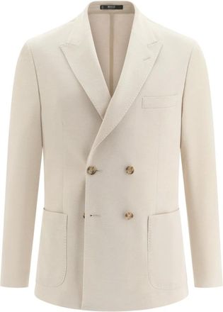 Boggi Milano Homme, Vestes, Beige, Taille: 3XL B Jersey Micro Textured Double-Breasted Jacket