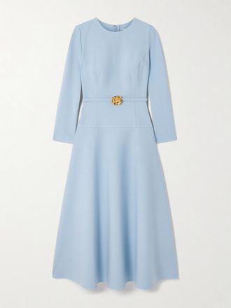 Oscar De La Renta Robe Midi En Laine Mélangée À Ceinture Et À Ornement - Bleu