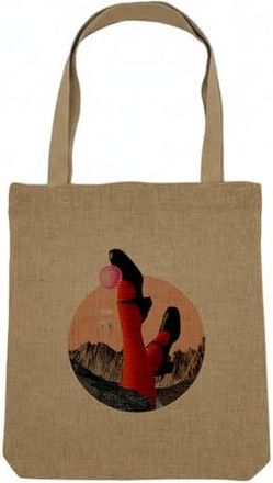 Fabulous Sac Shopping Tote Bag Aspect Lin - Jambes Surrealistes Collage Vintage Illustration Art Humour Espace Lune - Sac de Courses Toile Epaisse 360g Beige N