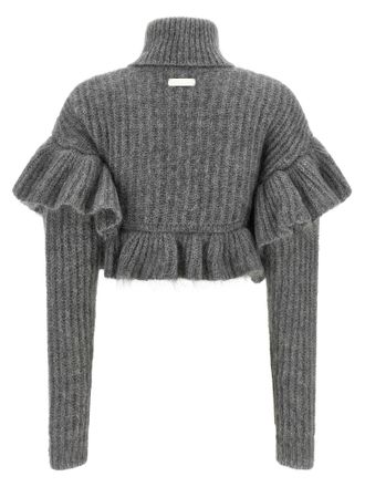 Elisabetta Franchi Ruffled Mohair Blend Sweater - Grey