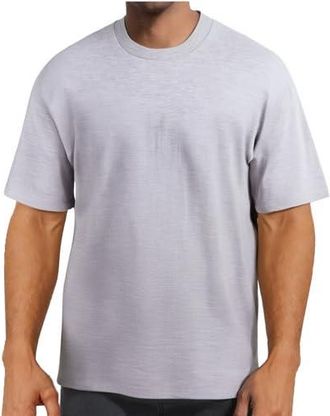 Generic T-shirt d&eacute;t&eacute; d&eacute;contract&eacute; &agrave; col rond pour homme, couleur unie, ample, &eacute;l&eacute;gant, classique, polyvalent, respirant, l&eacute;ger, &agrave; manches courtes, pour les loi