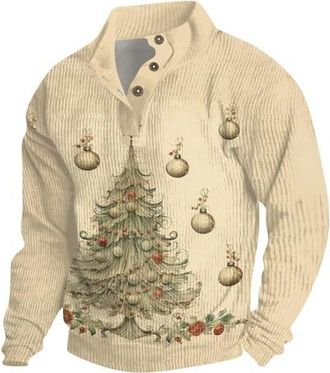 Generic Sweatshirts pour hommes pulls de Noël en velours côtelé sweatshirts tendance flocon de neige imprimé graphique sweatshirt surdimensionné à manches lon