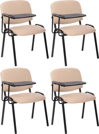 Clp 4er Set Stuhl Ken Mit Klapptisch Stoff I Gepolsterter Schulungsstuhl Mit Schreibtafel, Farbe:Creme