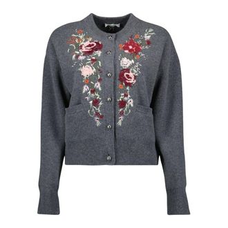 Paco Rabanne Femme, Pulls, Gris, Taille: 40 FR Cardigan en laine et cachemire floral