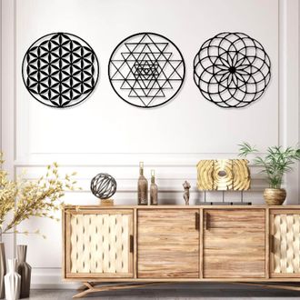 Generic Schwarzes Metall-Wandkunst-Set mit Heiliger Geometrie, Metatron-W&uuml;rfel aus Metall, Sri Yantra Yoga-Wanddekoration, Moderne Skulptur mit Heiliger Geome