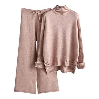 Generic Ensemble Survetement Femme, Dintérieur Chic Et Elegant Ensembles Pull À Col Montant + Pantalon Outfit Sets Chaud Élégante Costume Maison Vêtements De 