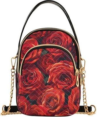 Mnsruu Sac à bandoulière pour femme avec sangle réglable Motif floral Rouge