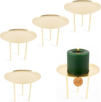 Matches 21 Kerzenteller 4er Set Metall Gold &Oslash; 8 cm mit 3 Dornen - Adventskranz Kerzenhalter f&uuml;r Stumpenkerzen
