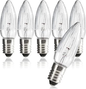 Com-Four 6x Riffelkerze warmweiß für Schwippbögen mit 16 Lampen - Ersatzbirnen für Lichterkette oder Pyramide - 14V / 3W, mit E10 Schraubgewinde (06 Stück)