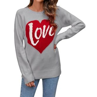 Generic Pull damour pour la Saint-Valentin - Grande taille - Haut &agrave; manches longues - Coupe ample - Doux et confortable - Imprim&eacute; coeur - Pour femme - Chaud -