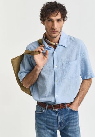 GANT Herren Relaxed Fit Kurzarmhemd mit Struktur (XXXL) CAPRI Blau