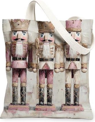 Generic Sacs fourre-tout en toile motif Casse-noisette de No&euml;l r&eacute;utilisables, l&eacute;gers et lavables avec bandouli&egrave;re pour vacances, voyage, plage, pique-nique, 3