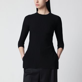 Max Mara Gerippter Rundhalspullover aus Viskose in Schwarz