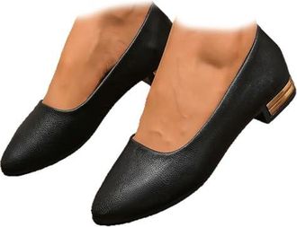 Generic Mocassins plats confortables en cuir pour femme, chaussures Mary Jane &eacute;l&eacute;gantes &agrave; talons bas, ballerines confortables &agrave; enfiler, chaussures &agrave; bout ron