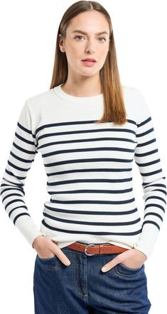 Armor Lux Damen Pull Marin Groix HÃritage Femme Pullover, Weiß (4Fq Milk/Rich Navy 4Fq), 40 (Herstellergröße: 3)