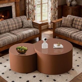 Generic Runder Beistelltisch mit Stauraum, modernes, schickes Halbmond-Couchtisch-Set (2er-Set) - Lederfurniert, f&uuml;r Wohnzimmer, Arbeitszimmer oder Balkon (D 