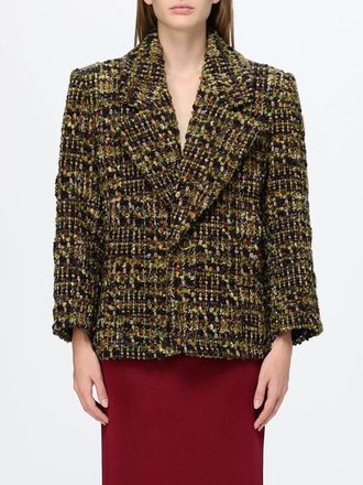 Saint Laurent Blazer court en tweed de laine &agrave; rayures et &eacute;paules oversize