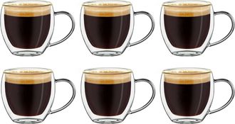 Creano doppelwandige Espresso-Gläser mit Henkel, 6er-Set 100ml, Mokkatassen, Thermo-Gläser mit Schwebe-Effekt