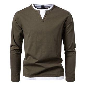 Generic Chemises &agrave; manches longues d&eacute;contract&eacute;es et col rond pour homme - Faux t-shirt deux pi&egrave;ces l&eacute;ger et respirant - Haut confortable pour printemps et aut