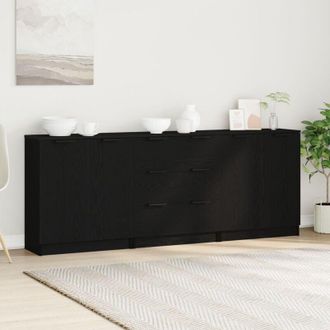 vidaXL 3-teilige Sideboards aus schwarzem Eichenholzwerkstoff - Vidaxl