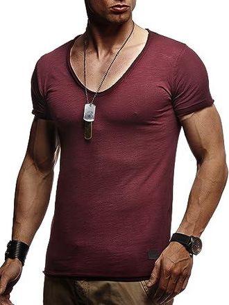 LEIF NELSON T-shirt ample T-shirt et avec col en V profond Basic ln6280LN6280 - rouge - XXL