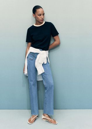 Mango Flared-Jeans mit Taschen in Cropped-L&auml;nge mittelblau - Damen - 34 - MANGO