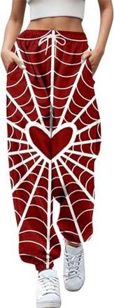 Generic Pantalon de surv&ecirc;tement d&eacute;contract&eacute; &agrave; taille &eacute;lastique pour femme pour la Saint-Valentin 2026, Rouge, M