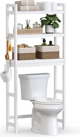 Songmics Badezimmerregal f&uuml;r &uuml;ber die Toilette, aus Bambus, 3 Ebenen, Organizer f&uuml;r das Badezimmer, mit verstellbaren Einlegeb&ouml;den, Belastung 15 kg/Ebene, einf