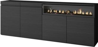 Skraut Home Buffet salon et cuisine, Meuble de Rangement, Commode, 200x75x35cm, 4 Portes, Cheminée électrique, Style moderne, Noir - Skraut Home