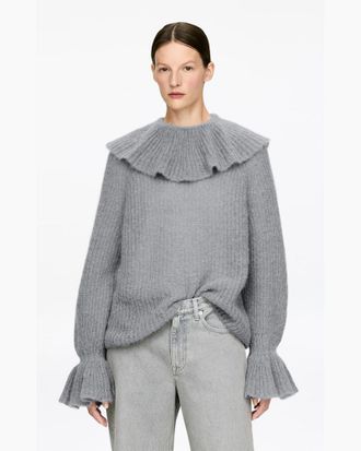 Arket Pullover Aus Mohair Und Wolle Mit Volants -Grau