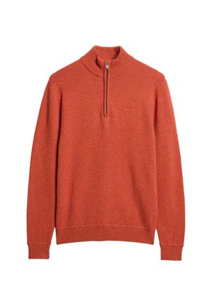 Superdry Herren Essential Strickpullover mit Halbrei&szlig;verschluss und Stickerei Herbstliches Orange M