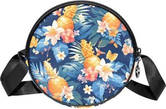 Generic Sac &agrave; bandouli&egrave;re rond rond pour femme, motif ananas color&eacute;, avec fermeture &eacute;clair, bretelles r&eacute;glables, style d&eacute;contract&eacute;