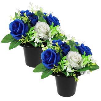 Lurrose K&uuml;nstliche Friedhofsblumenstrau&szlig; mit Vase Leicht Transportierbares Grabblumenarrangement f&uuml;r Au&szlig;enbereich Gedenkdekoration mit Wasserfestem Material f