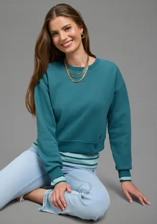 Laura Scott Sweatshirt LAURA SCOTT, Damen, Gr. 32/34, gr&uuml;n, angeraute Sweatware, Obermaterial: 80% Baumwolle, 20% Polyester, Basic, l&auml;ssig geschnitten, Rundhals, 