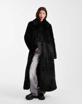 Asos Manteau long en fausse fourrure avec liseré - Noir