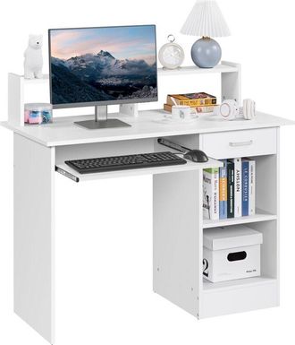Yaheetech Yaheetech Bureau Blanc pour Ordinateur PC Bureau Informatique avec Porte Clavier Coulissant Tiroir et 2 étagères de Rangement Table de Bureau pour