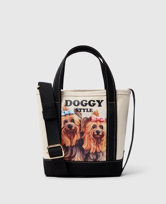 Stella McCartney Jeff Koons Doggy Style Crossbody Tote Bag, Woman, Ivory/Black