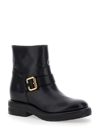 Chlo&eacute; Womens Black Ankle Boots With Paddington Buckle Calf