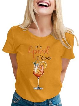 Generic T-shirt pour femme - Costume Aperol Spritz - Col rond - T-shirt d&eacute;t&eacute; amusant - Pour cocktail, f&ecirc;te, &eacute;v&eacute;nements - T-shirt d&eacute;contract&eacute; l&eacute;ger - T-shirt a
