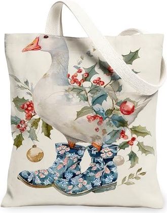 Generic Sacs fourre-tout vintage en toile &agrave; motif floral doie et de houx, sacs d&eacute;picerie r&eacute;utilisables, sacs d&eacute;picerie l&eacute;gers, lavables en toile pour voyage, 