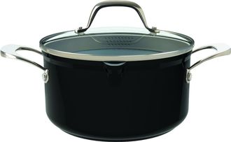 Laguiole Laguiole Kochtopf mit Glasdeckel | 24 cm Durchmesser | 5,1 Liter | Ausgie&szlig;er, Antihaftbeschichtung, Farbe:Schwarz