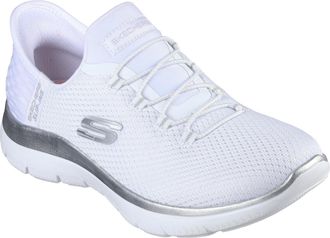 Skechers Summits Diamond Dream-Sneaker f&uuml;r Damen, Wei&szlig;es Netzgewebe mit silberfarbenem Rand, 7.5 UK Wide