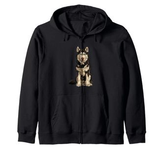 Whyitsme Design Schwarz-Wei&szlig;-Illustration Sibirischer Husky-Hund Kapuzenjacke