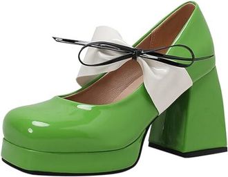 Generic Chaussures d&eacute;contract&eacute;es M&egrave;re de la mari&eacute;e pour femme &agrave; bout &eacute;pais chaton &agrave; talons plateforme en cuir synth&eacute;tique travail formel verni Court &agrave; talon m