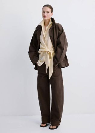 Mango Jean balloon ourlet &agrave; revers chocolat - Femme - 32 - MANGO