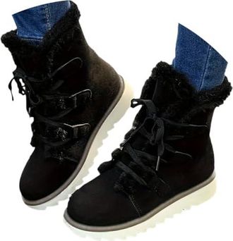 Onsoyours Bottes de Neige Femme Hiver Bottines Daim Plateforme Lacets Chaud avec Doublure en Fourrure Bottines de Neige Chaussures dhiver A Noir 42 EU