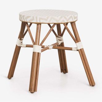 Sklum Pack mit 4 niedrigen Gartenhockern 45 cm aus Aluminium und synthetischem Rattan Brielle Bistro Beige Nude - Gardenia Wei&szlig;