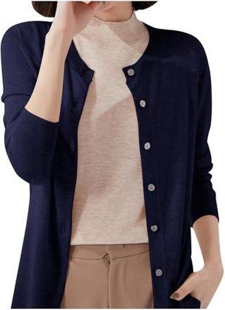 Generic 2026 - Vestes pour femmes, coupe ajust&eacute;e, cardigan l&eacute;ger | Veste en tricot &agrave; manches longues et col rond ouvert sur le devant, bleu, XXL