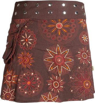 vishes Alternative Bekleidung - Damen Wickel-Rock Bedruckt Bestickt Blumen Mandala G&uuml;rtel-Tasche braun 40-44